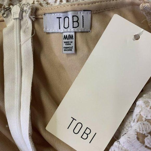 Tobi | Dresses | Tobi White Lace Beige Lining Stretch V Neck Dress ...